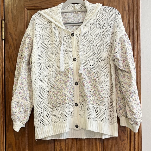 POL | Sweaters | Pol Crochet And Floral Eyelet Hooded Cardigan | Poshmark